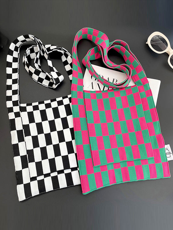 Checkerboard Straps Woven Handbag Crossbody Bags – Freeacy